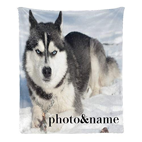 CUXWEOT Custom Blanket with Photo Name,Personalized Siberian Husky Super Soft Fleece Throw Blanket for Couch Sofa Bed (50 X 60inches)