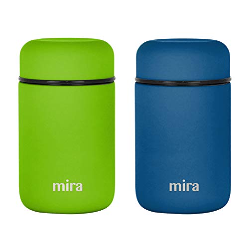 MIRA Lunch, Food Jar 2 Pack - Vacuum Insulated Stainless Steel Lunch Thermos - 13.5 oz - Set of 2 - Cactus Green, Denim Blue