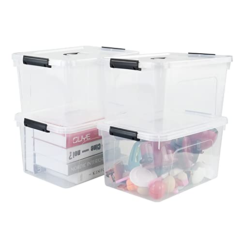 Zerdyne 17.5 L Clear Plastic Storage Box, 4-Pack Latch Storage Bin