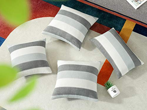 AmHoo Pack of 2 Farmhouse Stripe Check Throw Pillow Covers Set Case Cotton Linen Decorative Pillowcases Cushion Cover for Couch Bench Sofa 20x20Inch Dark Grey Beige