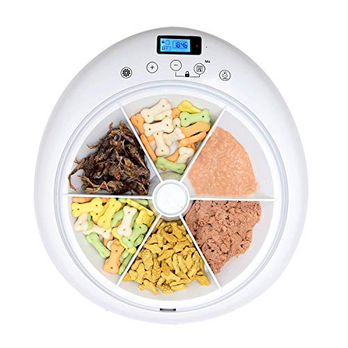 QPETS 6 Meals Automatic Cat Dog Feeder Auto Pet Feeder with Programmable Timer ,Auto Dry and Wet Food Dispenser for Kitten and Little Dog Voice Recording and Playing