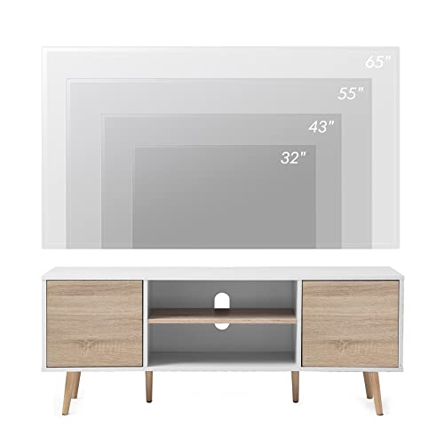 WAMPAT Mid Century Modern TV Stand for TVs up to 60 inches, Wood TV Console Media Cabinet with Storage, Entertainment Center for Living Room Bedroom, White and Oak, 53 inch