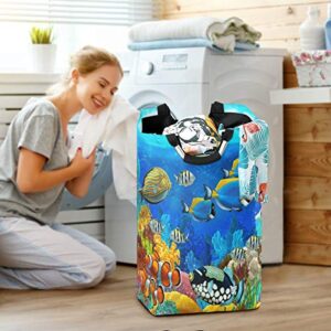 Qilmy 22.7’’ Sealife Fish Coral Waterproof Foldable Laundry Hamper, Dirty Clothes Laundry Basket, Storage Organizer for Toy Collection