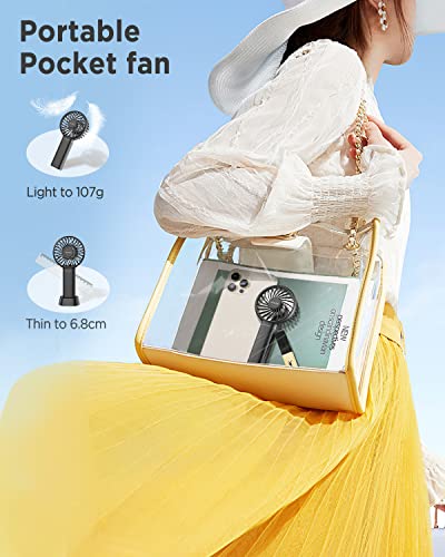 EasyAcc Mini Portable Fan Mini Handheld Fan, 3 Speed USB C Rechargeable Battery Operated Fan Pocket Fan, Personal Fan with Lanyard and Base Cooling Desk Fan for Kids Women for Travel Indoor Outdoor