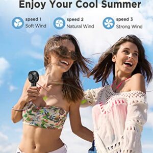 EasyAcc Mini Portable Fan Mini Handheld Fan, 3 Speed USB C Rechargeable Battery Operated Fan Pocket Fan, Personal Fan with Lanyard and Base Cooling Desk Fan for Kids Women for Travel Indoor Outdoor