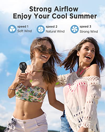 EasyAcc Mini Portable Fan Mini Handheld Fan, 3 Speed USB C Rechargeable Battery Operated Fan Pocket Fan, Personal Fan with Lanyard and Base Cooling Desk Fan for Kids Women for Travel Indoor Outdoor