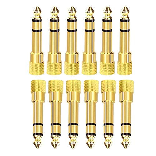 bnafes 12pcs 6.35mm (1/4 inch) Male to 3.5mm (1/8 inch) Female 3-Conductor TRS AUX Stereo Audio Headphone Jack Adapter - 24K Gold Plated