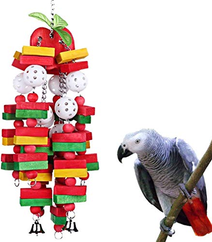 Litewoo Large Bird Parrot Swing Toys, Colorful Apple Shape Chew Wood Toy for Medium Large Bird and Parrot