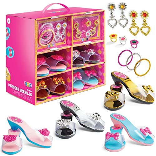 Play22 Princess Dress Up Shoes - 18pc Princess Toys for Little Girls - Toddler Dress Up Jewelry Toy Heels - 4 5 Year Old Girl Birthday Gifts – 4 Pairs of Shoes 2 Earrings 3 Bracelets and 3 Rings.