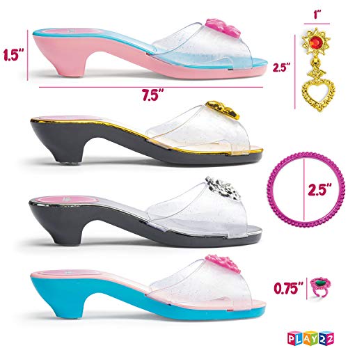 Play22 Princess Dress Up Shoes - 18pc Princess Toys for Little Girls - Toddler Dress Up Jewelry Toy Heels - 4 5 Year Old Girl Birthday Gifts – 4 Pairs of Shoes 2 Earrings 3 Bracelets and 3 Rings.