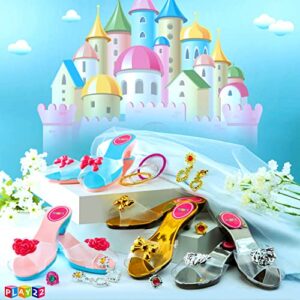 Play22 Princess Dress Up Shoes - 18pc Princess Toys for Little Girls - Toddler Dress Up Jewelry Toy Heels - 4 5 Year Old Girl Birthday Gifts – 4 Pairs of Shoes 2 Earrings 3 Bracelets and 3 Rings.