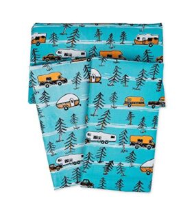 camco life is better at the campsite tablecloth with bench covers | provides a clean eating surface for outdoor activities | features an rv and tree sketch design | (53380)