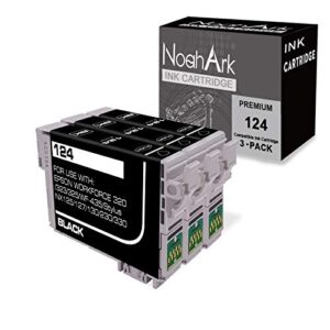 noahark 3 packs t124 remanufactured ink cartridge replacement for epson 124 use for epson stylus nx125 nx127 nx130 nx230 nx330 nx420 nx430 workforce 320 323 325 435 (3 black)