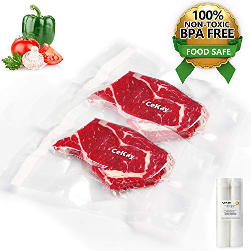 CeKay Vacuum Sealer Rolls Food Storage Saver Commercial Grade Bag, Create Your Own Size Bag(2-Pack) (11"x16')