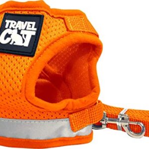 Travel Cat Harness and Leash Set - Adjustable Comfort Fit Mesh Vest Harnesses with Reflective Strap - Snug Fit Harness for Cats, Kitten for Outdoor Walking, Orange, Small (Chest 13-15.5 inch)