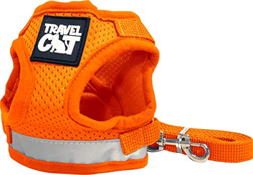 Travel Cat Harness and Leash Set - Adjustable Comfort Fit Mesh Vest Harnesses with Reflective Strap - Snug Fit Harness for Cats, Kitten for Outdoor Walking, Orange, Small (Chest 13-15.5 inch)