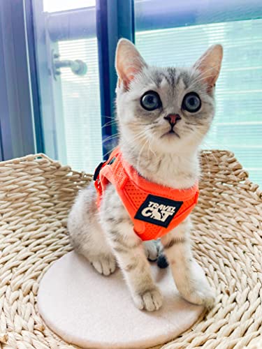 Travel Cat Harness and Leash Set - Adjustable Comfort Fit Mesh Vest Harnesses with Reflective Strap - Snug Fit Harness for Cats, Kitten for Outdoor Walking, Orange, Small (Chest 13-15.5 inch)