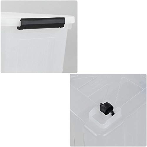 Rinboat 4-Pack Large Plastic Storage Box with Wheels, Clear Storage Latch Bins, 30 L