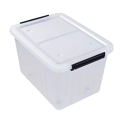 Rinboat 4-Pack Large Plastic Storage Box with Wheels, Clear Storage Latch Bins, 30 L