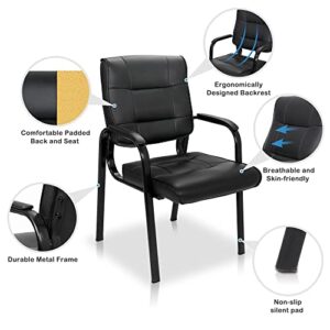 ZenStyle Office Leather Guest Chairs, Office Reception Chairs Executive Side Chair with Bonded Leather and Black Metal Frame for Waiting Room, Conference