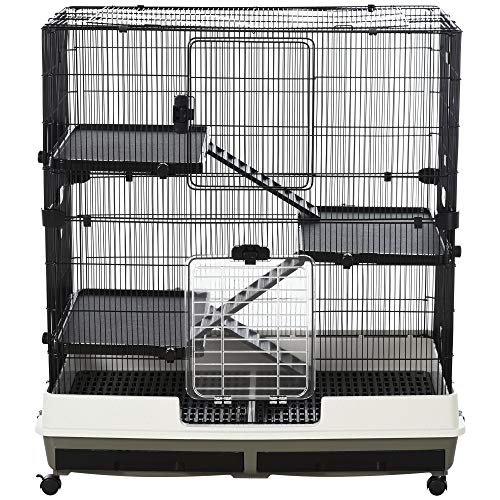 PawHut 4-Level Small Animal Cage Hutch with Wheels, Removable Tray, Platform and Ramp for Rabbit Bunny, Chinchillas, Ferret, Hedgehog & Gerbils