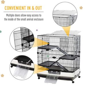 PawHut 4-Level Small Animal Cage Hutch with Wheels, Removable Tray, Platform and Ramp for Rabbit Bunny, Chinchillas, Ferret, Hedgehog & Gerbils