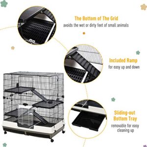 PawHut 4-Level Small Animal Cage Hutch with Wheels, Removable Tray, Platform and Ramp for Rabbit Bunny, Chinchillas, Ferret, Hedgehog & Gerbils