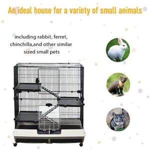 PawHut 4-Level Small Animal Cage Hutch with Wheels, Removable Tray, Platform and Ramp for Rabbit Bunny, Chinchillas, Ferret, Hedgehog & Gerbils