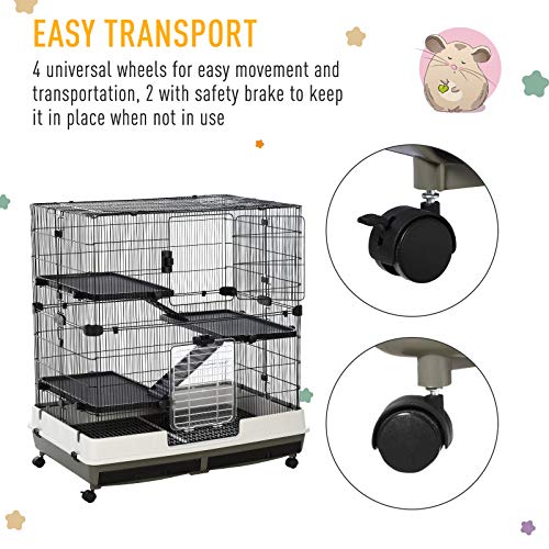 PawHut 4-Level Small Animal Cage Hutch with Wheels, Removable Tray, Platform and Ramp for Rabbit Bunny, Chinchillas, Ferret, Hedgehog & Gerbils