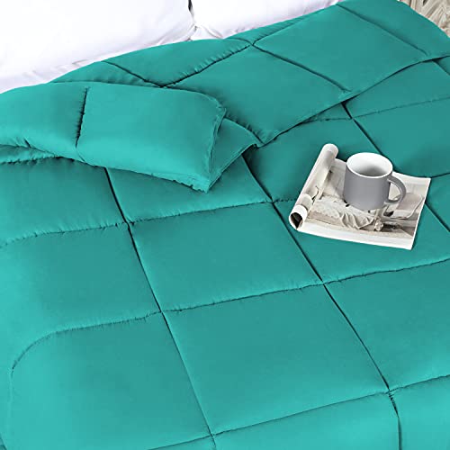 SUPERIOR Down Alternative All Season Comforter, Medium Fill Weight, Perfect for Winter and Summer, Bedding for Bed, Breathable and Comfortable Bedding Duvet Inserts & Bed Sets, Full/Queen, Turquoise