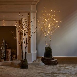 LITBLOOM Lighted Brown Willow Branches with Timer Battery Operated Set of 2 Tree Branch with Warm White Lights for Holiday and Party Decoration 32IN 100 LED Waterproof