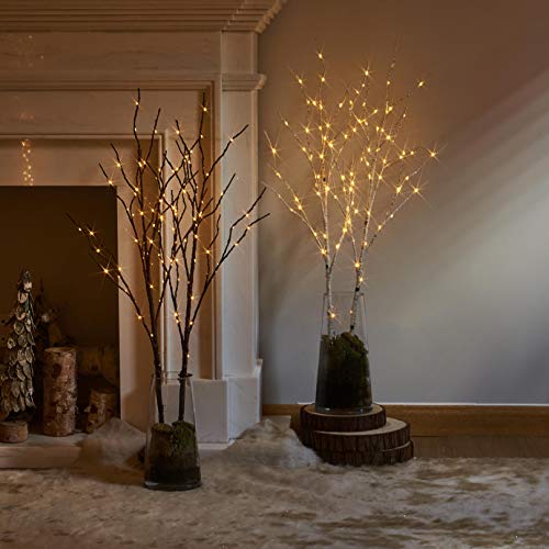 LITBLOOM Lighted Brown Willow Branches with Timer Battery Operated Set of 2 Tree Branch with Warm White Lights for Holiday and Party Decoration 32IN 100 LED Waterproof