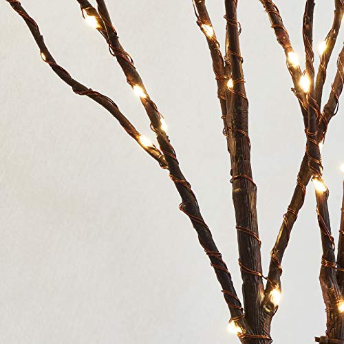 LITBLOOM Lighted Brown Willow Branches with Timer Battery Operated Set of 2 Tree Branch with Warm White Lights for Holiday and Party Decoration 32IN 100 LED Waterproof