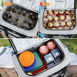 MIER 30L Extra Large Soft Cooler Bag with Bottle Opener for Camping Beach BBQ Grocery Golf Leakproof Picnic Lunch Bag, Collapsible, Top Flip Lid, 45Can (Grey)