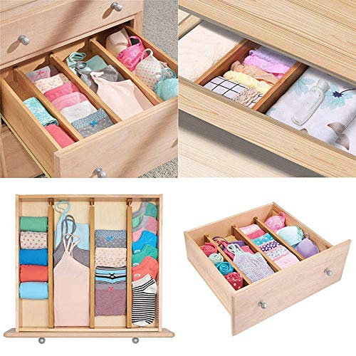 Drawer Dividers Pack of 2, Adjustable Bamboo Clothing Drawer Organizers Spring-loaded, Durable Organization Separators for Dresser, Bedroom, Bathroom, Office, 13.25-17 in