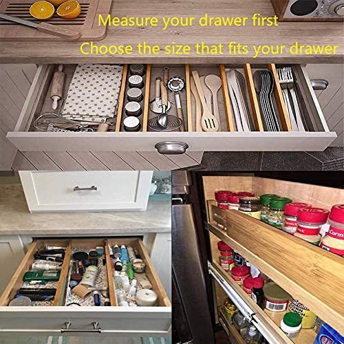 Drawer Dividers Pack of 2, Adjustable Bamboo Clothing Drawer Organizers Spring-loaded, Durable Organization Separators for Dresser, Bedroom, Bathroom, Office, 13.25-17 in