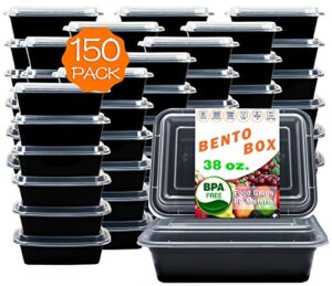 new century, 150-pack [38 oz] 1-compartment food container - rectangular meal prep bento with lid - portable lunch box - stackable - bpa free - freezer/microwave/dishwasher safe - reusable storage