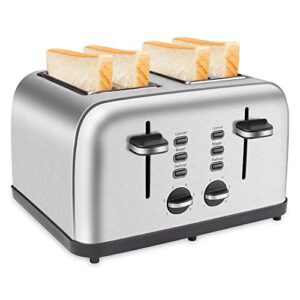 schloß 4 slice toaster, extra wide slot for bread, stainless steel, 6 shade settings, bagel/defrost/cancel with removal crumb tray (30222)