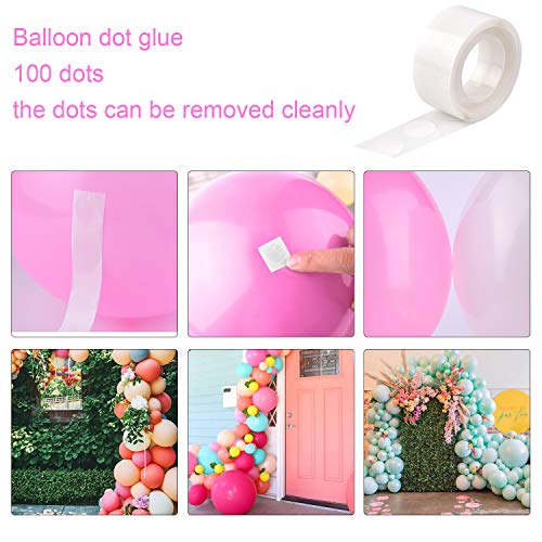 FEPITO 124Pcs Tropical Balloons Garland Kit Pink Green Balloon Arch Garland with Tropical Palm Leaves, Balloon Tape Strip, Dot Glue and Tying Tool for Tropical Party Decor, Birthday Party Supplies