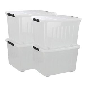 Dehouse 70 L Large Clear Storage Boxes, Plastic Storage Box with Lids and Wheels, Set of 4