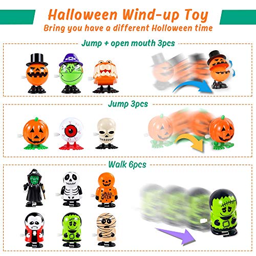 HIGHEVER Halloween Wind Up Toys for Kids - 12 Pack Small Party Favors for Toddler Assorted Pumpkin Teeth Mini Toy for Kid for Boys Girls Children Candy Bag Filler Prizes Birthday Reward