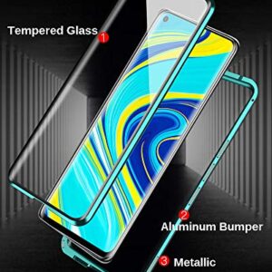 EabHulie Redmi Note 9 Case, 360° Full Body Transparent Tempered Glass with Magnetic Adsorption Metal Bumper Case Cover for Xiaomi Redmi Note 9 Silver