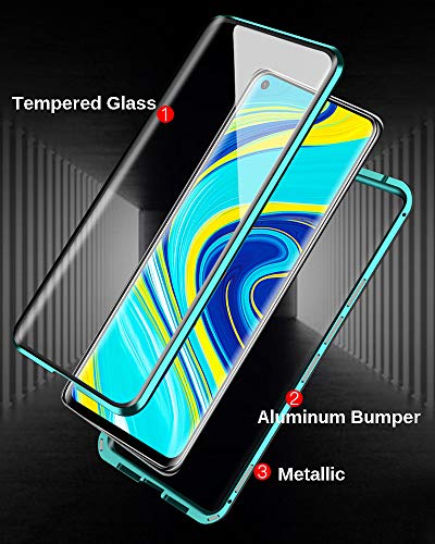 EabHulie Redmi Note 9 Case, 360° Full Body Transparent Tempered Glass with Magnetic Adsorption Metal Bumper Case Cover for Xiaomi Redmi Note 9 Silver