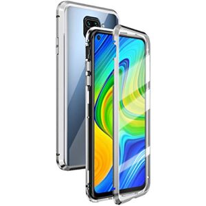 EabHulie Redmi Note 9 Case, 360° Full Body Transparent Tempered Glass with Magnetic Adsorption Metal Bumper Case Cover for Xiaomi Redmi Note 9 Silver