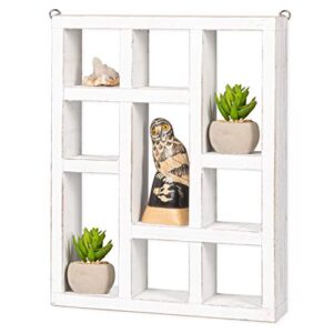 ilyapa rustic wood knick knack floating shelf weathered white - wall mounted or freestanding farmhouse decor display case for essential oils, trinkets, curios is a family-owned business