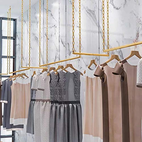 Ethemiable 2 Pcs Creative Adjustable Height Clothing Storage Chain Garment Rack, Wedding Dress Hanging Rack, Boutique Clothes Store Display Shelf, Bathroom Organization Towel Rack (Gold, 36" L)