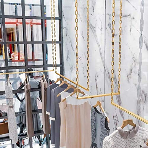 Ethemiable 2 Pcs Creative Adjustable Height Clothing Storage Chain Garment Rack, Wedding Dress Hanging Rack, Boutique Clothes Store Display Shelf, Bathroom Organization Towel Rack (Gold, 36" L)