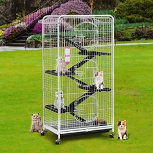 Yaheetech Large Rolling Cat Kitten Cage 6-Tier 52" Metal Kitten House for Ferret Chinchilla Rabbit Squirrels w/ 3 Front Doors/Pet Bowl/Water Bottle White