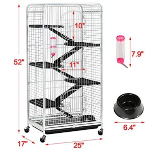 Yaheetech Large Rolling Cat Kitten Cage 6-Tier 52" Metal Kitten House for Ferret Chinchilla Rabbit Squirrels w/ 3 Front Doors/Pet Bowl/Water Bottle White