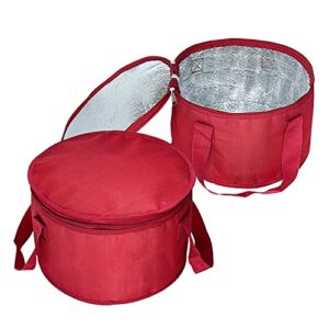 2pack oversized insulated round thermal casserole food carrier,pie carrier,lunch bag for potluck,picnics,thermal bag for hot/cold food,11x7inch,red color